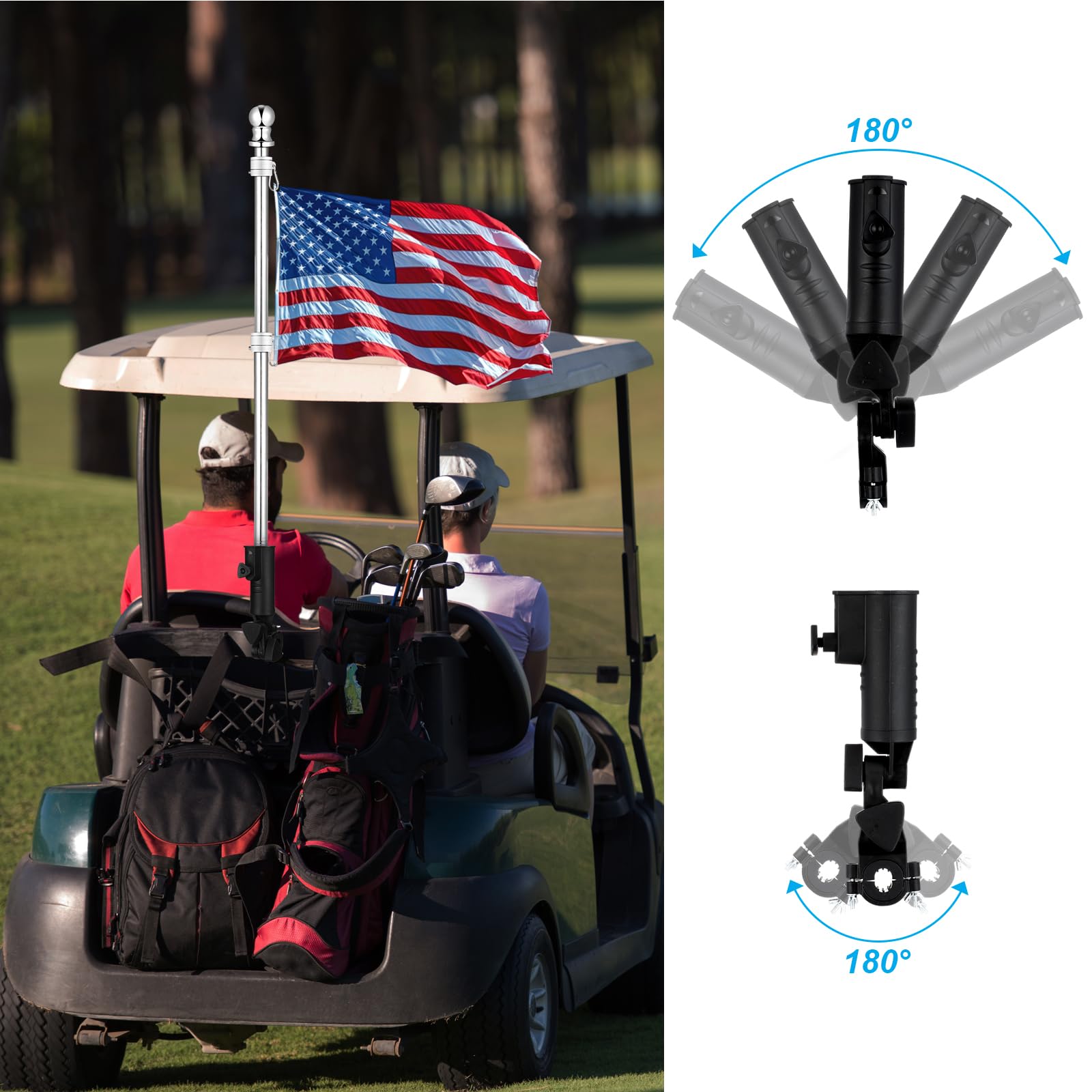 Snapklik.com : MorningRo 2 Set Golf Cart Flag Holder Kit Flag Pole Kit