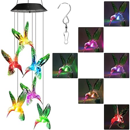 Amazon.com : HiSolar Hummingbird Solar Wind Chimes Color Changing Solar ...
