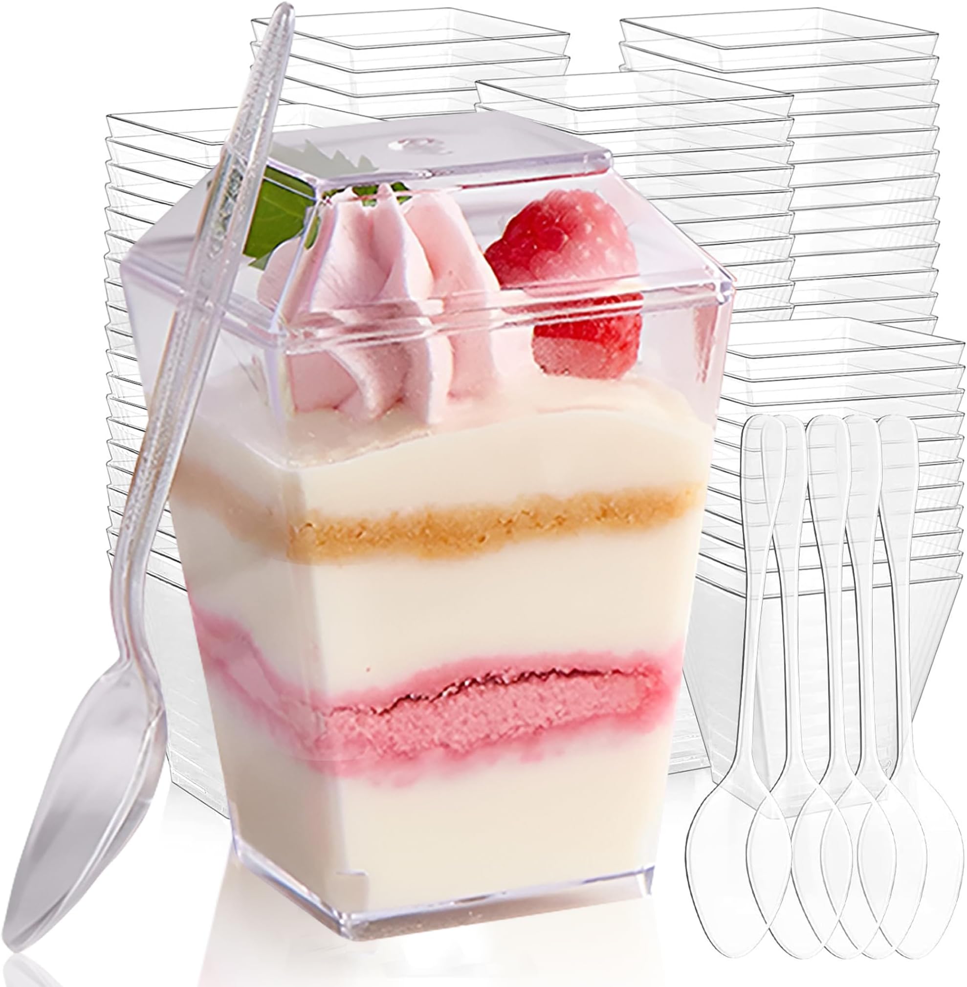 Amazon.com | KellMon KM 100 Pack 5 oz Plastic Dessert Cups With Lids ...