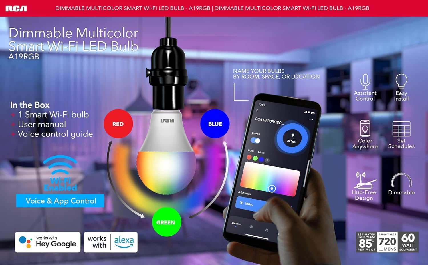RCA Smart Light Bulbs WiFi LED Light Bulb Color Changing Light Bulb ...