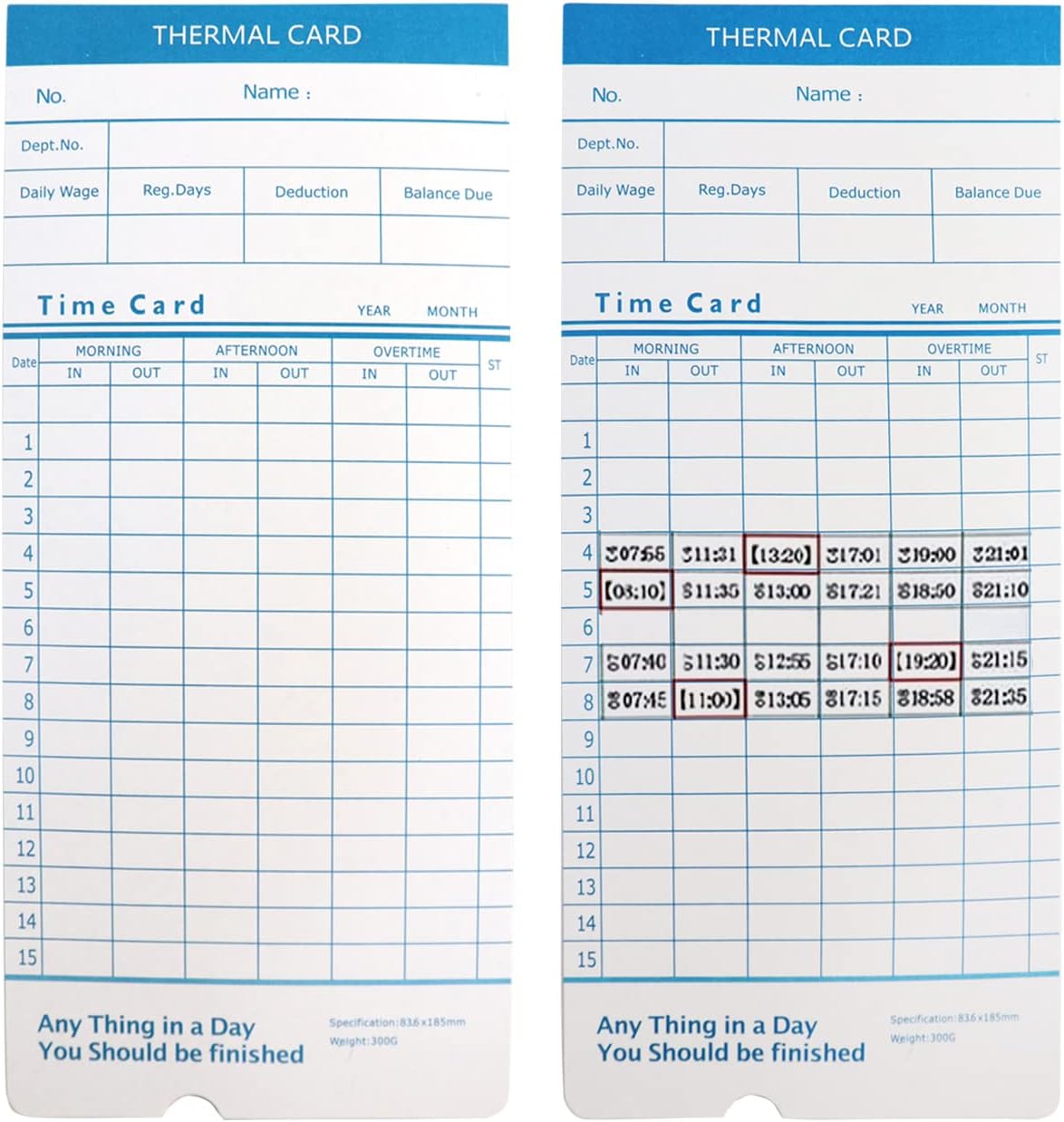 Elebinke Thermal Paper Time Cards 50pcs,Monthly, 2-Sided,7.3×3.3inches ...