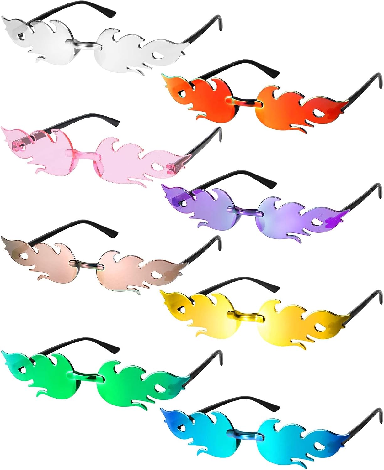 EBOOT 8 Pairs Fire Flame Glasses Rimless Flame Fire Sunglasses for ...