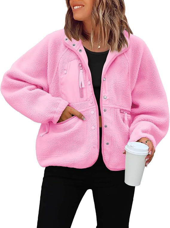 ReachMe Womens Fuzzy Fleece Jackets Casual Long Sleeve Sherpa Jacket ...