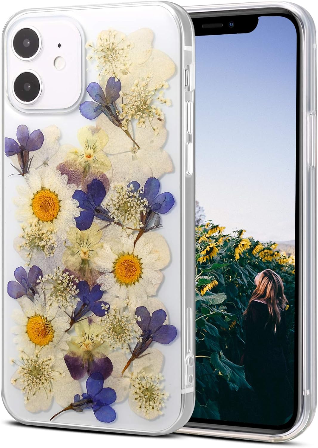 AHTONG iPhone 12 Mini Flower Case, Girls Floral Design Pressed Dry Real ...