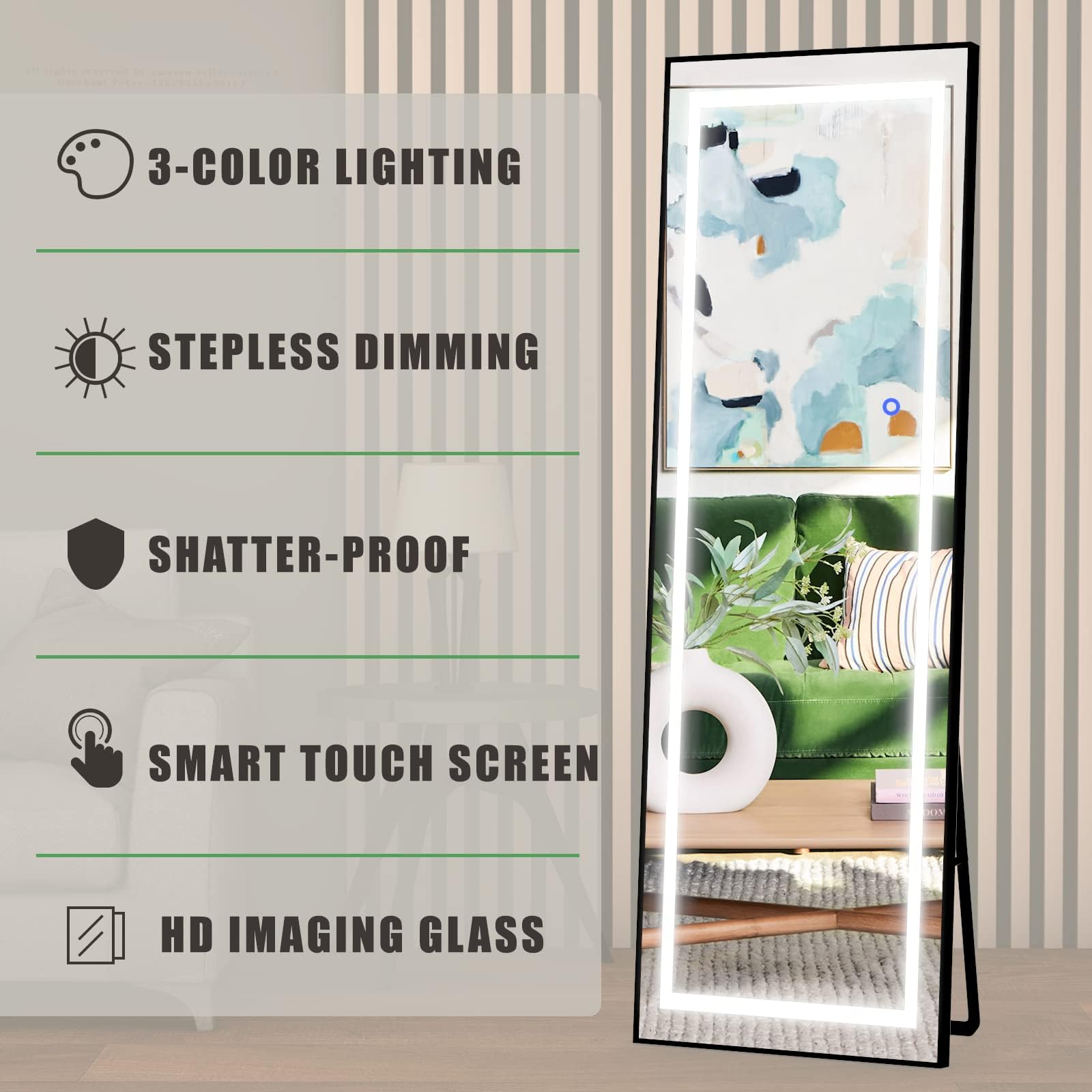 FENNIO Full Length Mirror with Lights 63 Inch x 22 Inch, LED Full Body ...