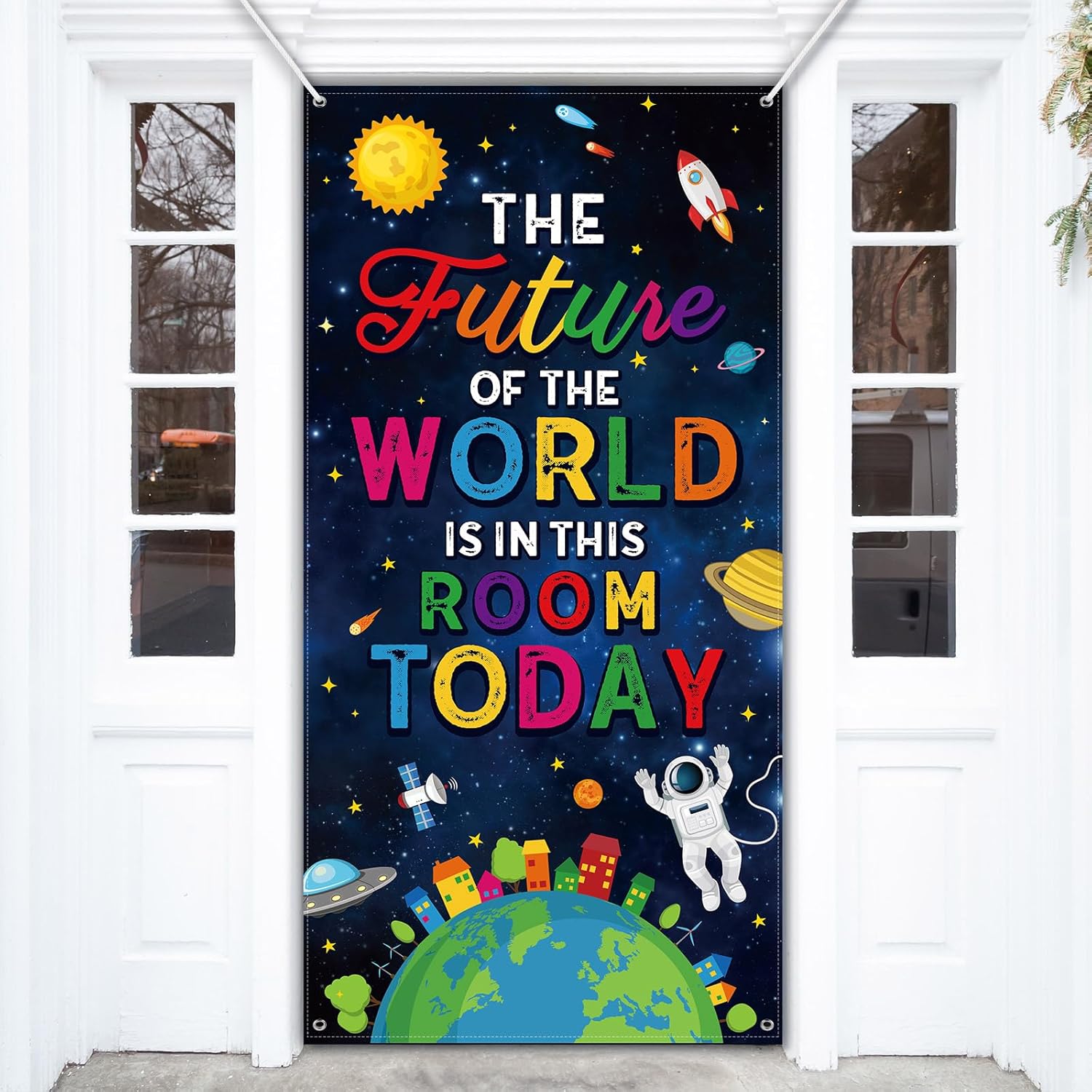 Amazon.com: Tiamon Space Classroom Door Cover Space Party Door Cover ...