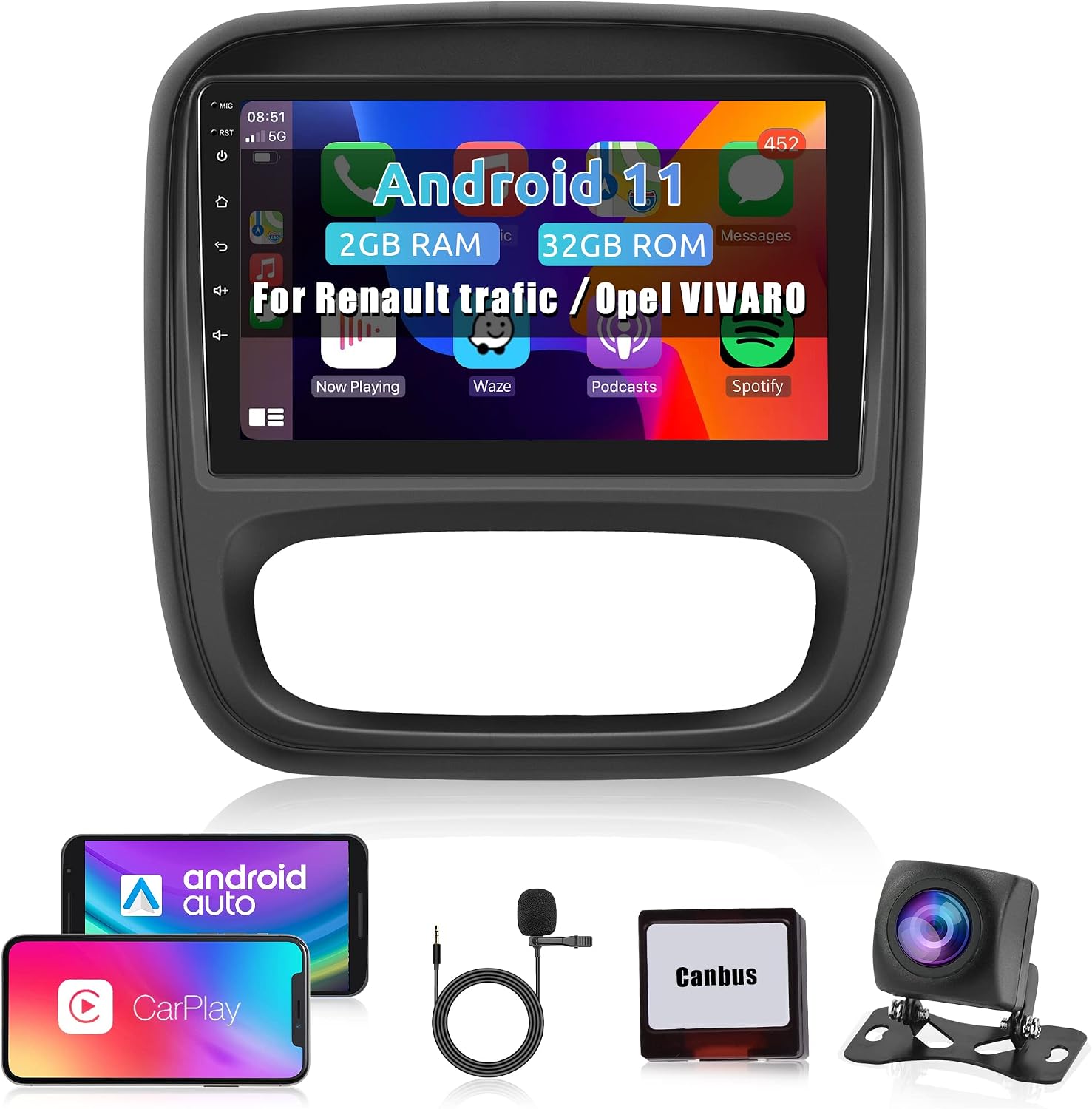 2G 32G Android Car Stereo Carplay For Vauxhall Vivaro B Renault Trafic ...