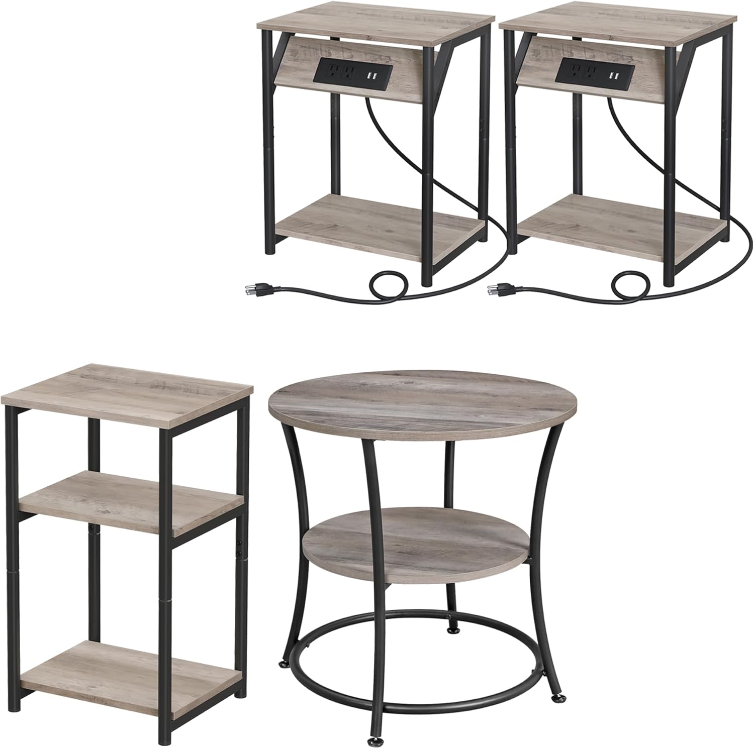 Amazon.com: VASAGLE 4 Items Bundle-End Table with Charging Station Set ...