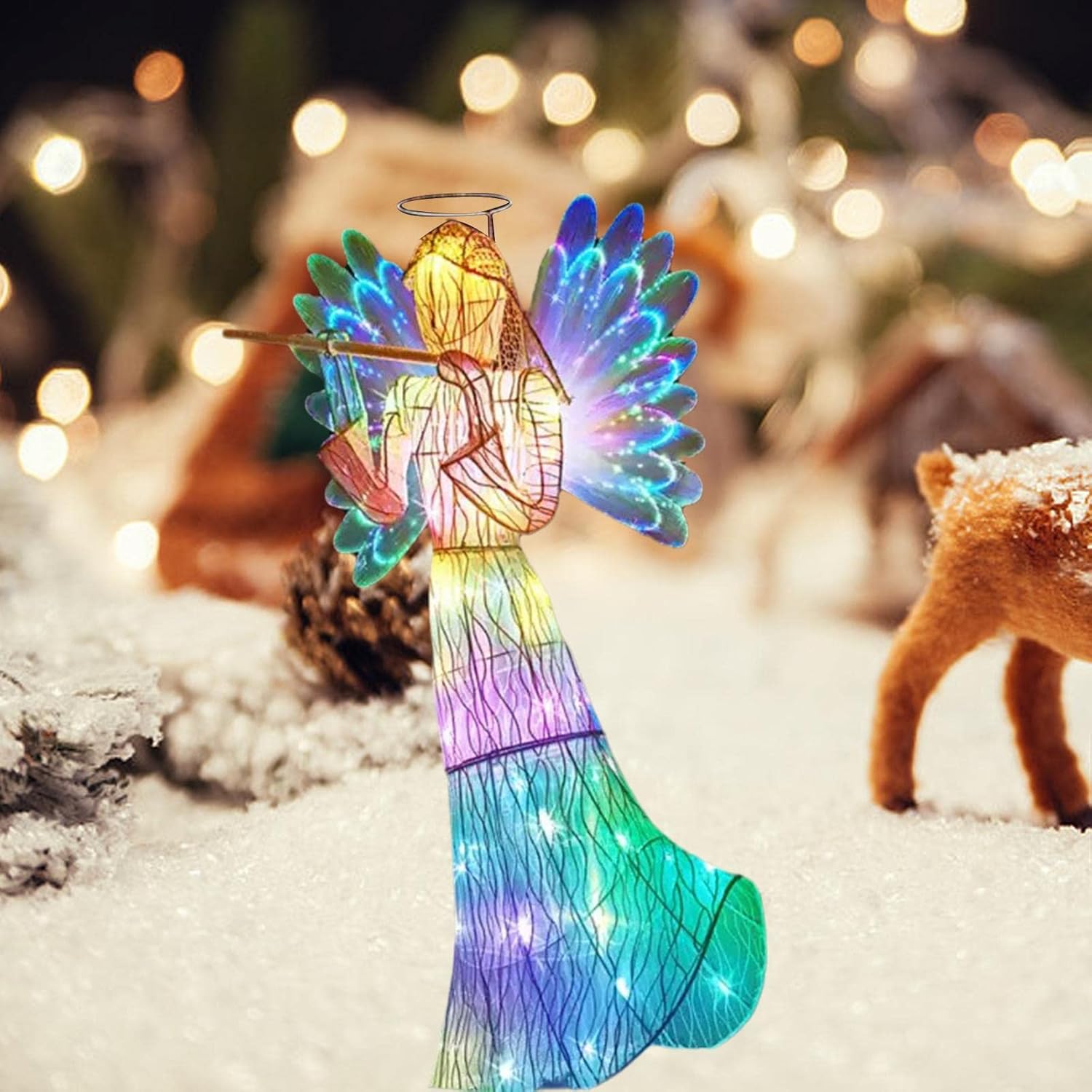 Christmas Outdoor Lighted Angel, Gold Silver Lighted Angel with Trumpet ...