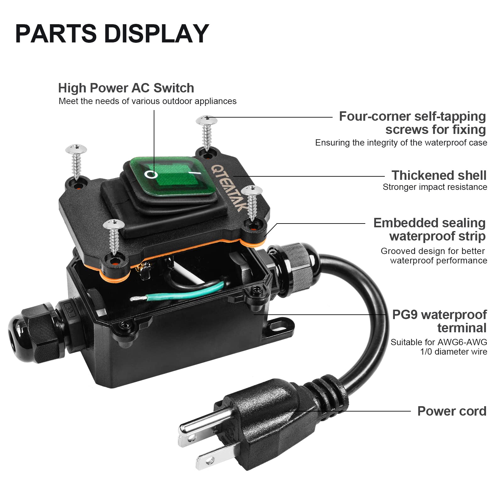 Snapklik.com : QTEATAK Inline Cord Switch DPST AC 20A-125V, 16A-250V ...