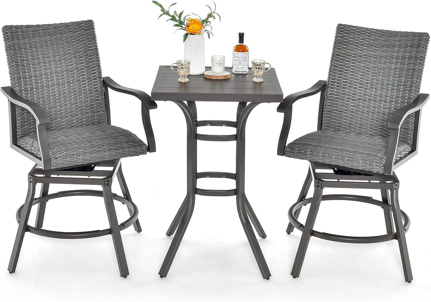 Amazon.com: Tangkula 3 Pieces Swivel Bar Set, Aluminum Bar Height ...