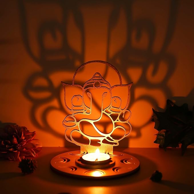 Buy eCraftIndia Red and Golden Mdf Wooden Ganesha Shadow Decorative Tea ...