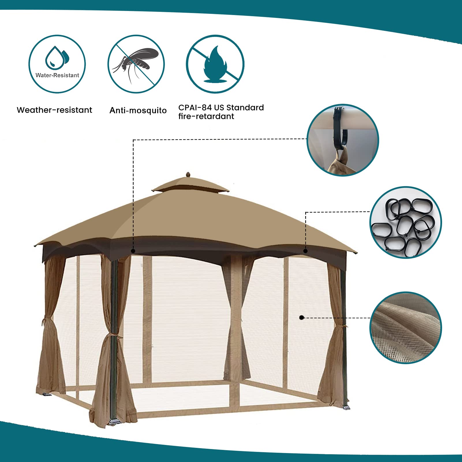 Gazebo Universal Replacement Mosquito Netting - Wonwon Outdoor Gazebo ...
