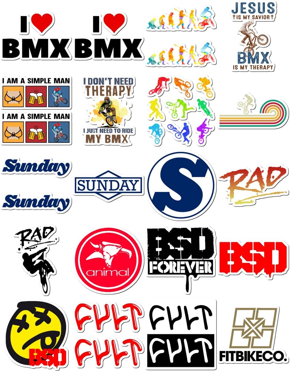 Amazon.com: Stickers Pack 20 Pcs Sunday Waterproof BMX Aesthetic Vinyl ...