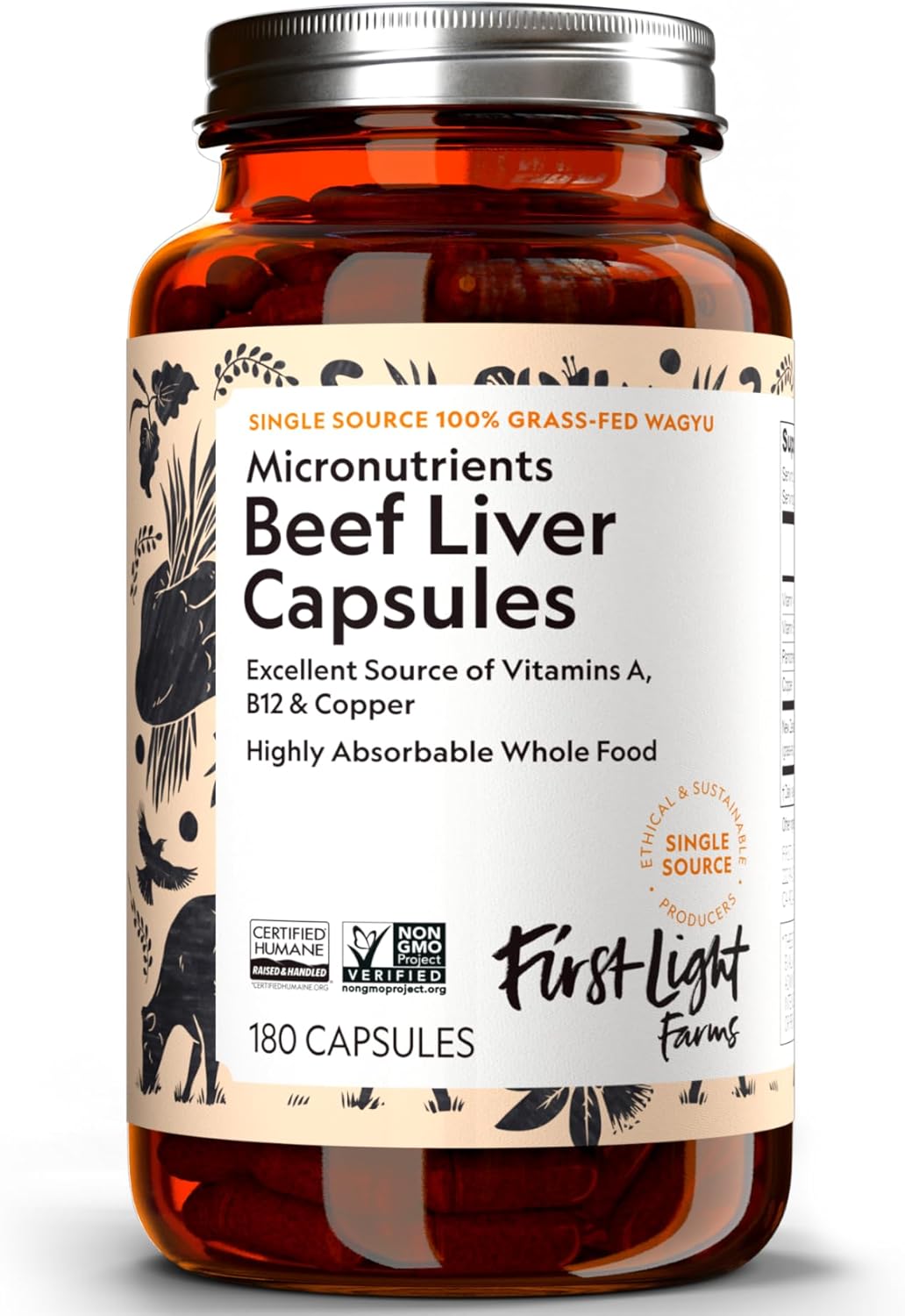 Amazon.com: First Light Farms Grass-Fed Beef Liver Capsules | Nutrient ...