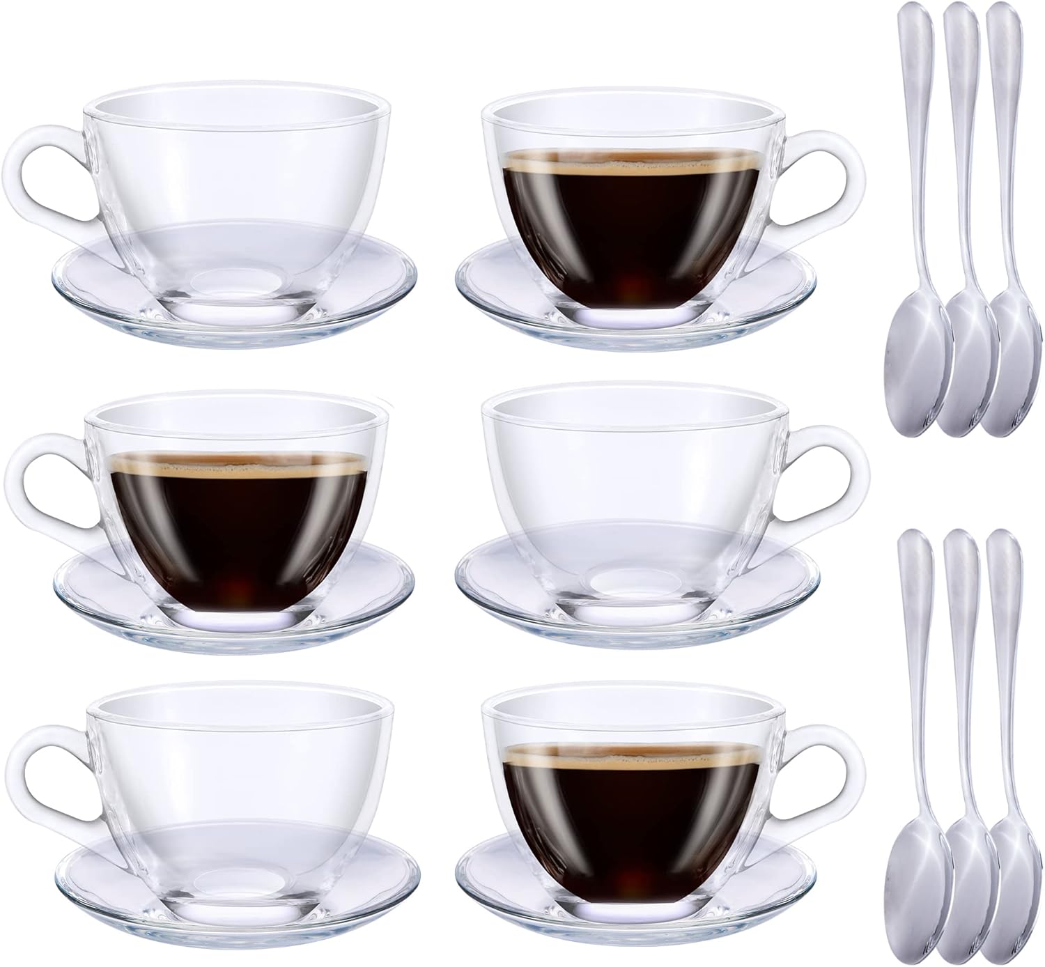 Amazon.com | GURUDAR Glass Teacup and Saucer Set, 6 Pack Coffee Mug ...