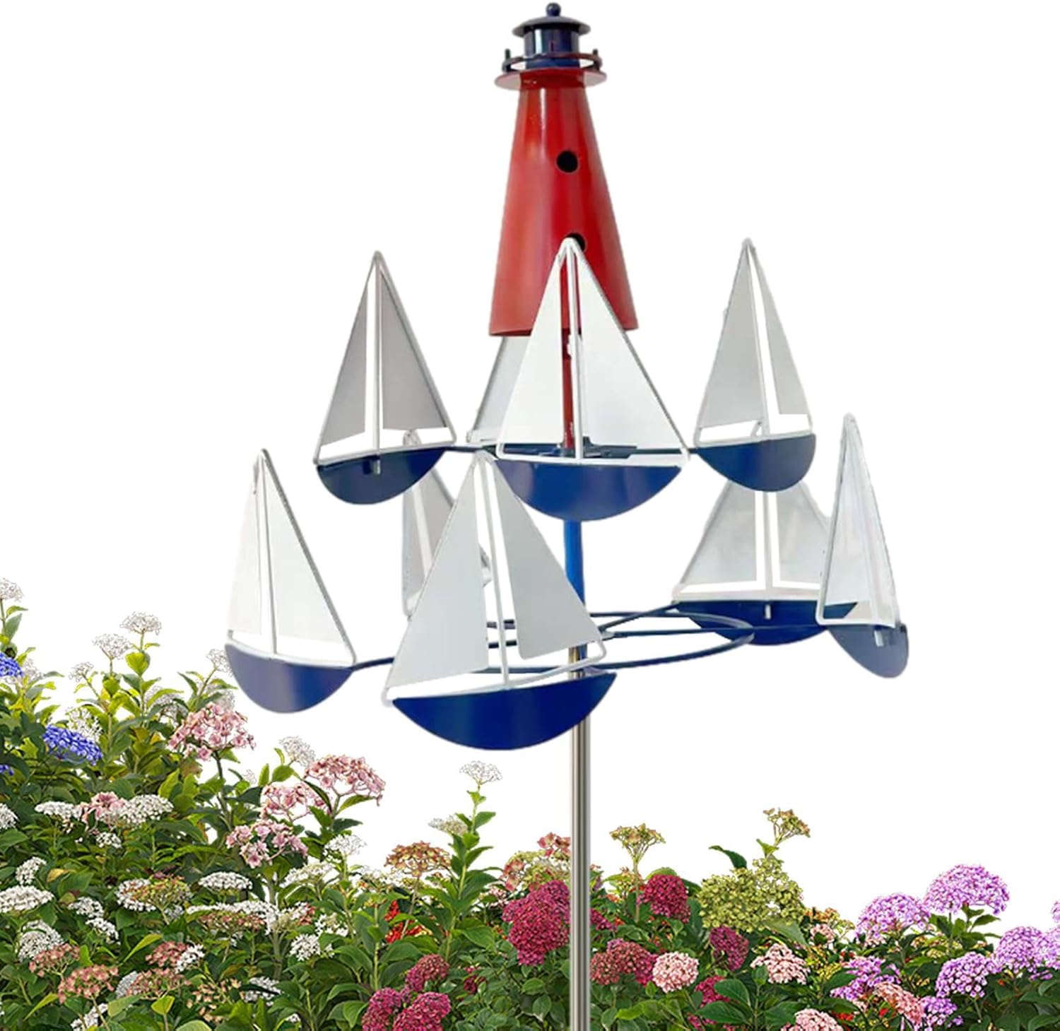 Kinetic Art Wind Sculpture Lighthouse Sail-boat Windmills Metal Wrought ...