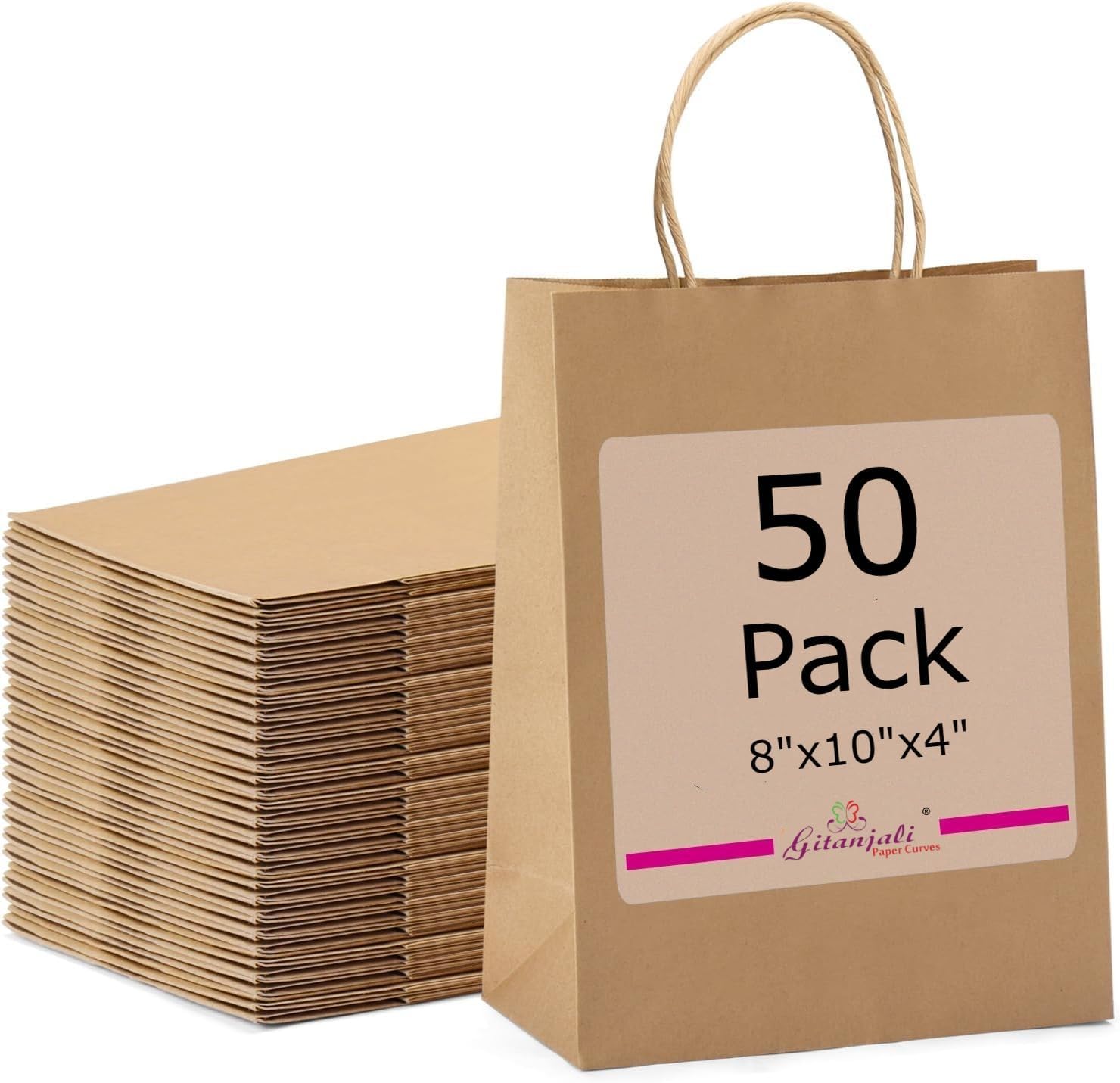 Gitanjali Paper Curves® -Kraft Paper Bags 8"x10"x4"(Brown) 50 pcs ...