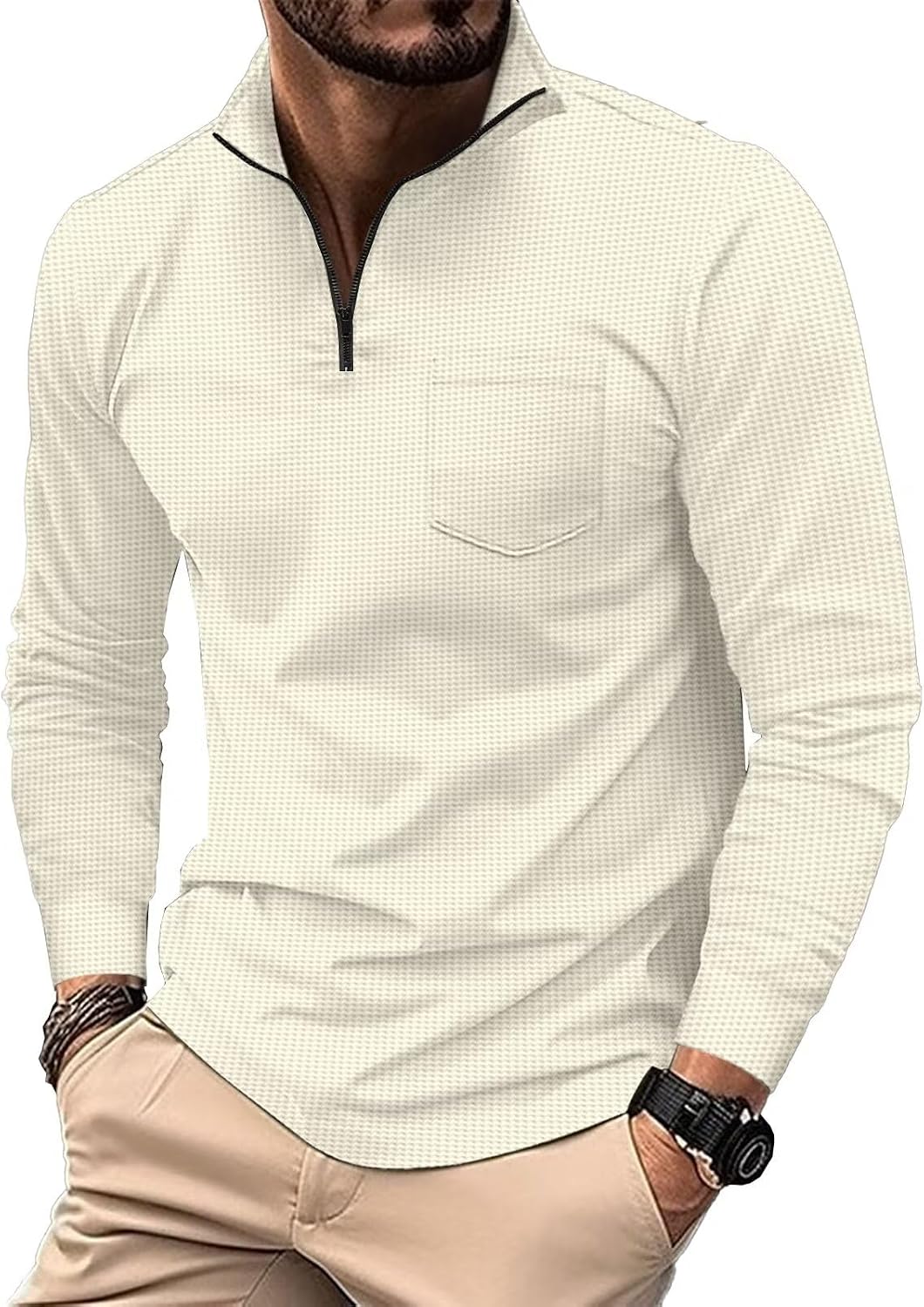 Amazon.com: ROOMLINE Men's Quarter Zip Polo Shirts Long Sleeve Pullover ...