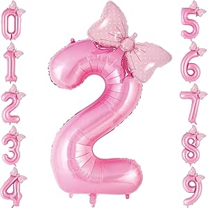 Amazon.com: Bow Pink Number 2 Balloon, 40 Inch Large Foil Number Balloons With Bow, Big Mylar ...