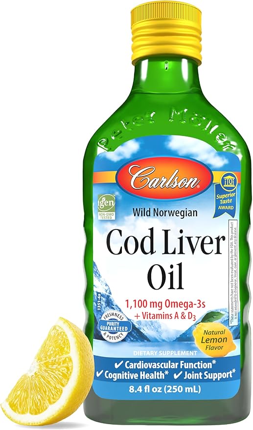 Amazon.com: Carlson - Cod Liver Oil, 1100 mg Omega-3s, Liquid Fish Oil ...