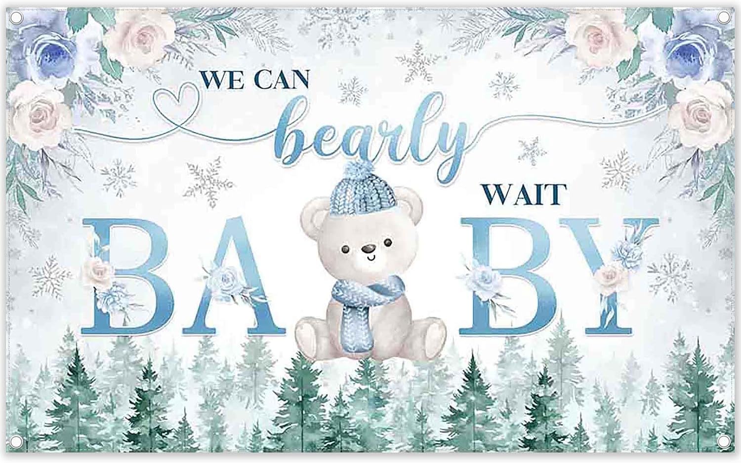 Amazon.com : ZTHMOE Fabric 72x43inch We Can Bearly Wait Backdrop Blue ...