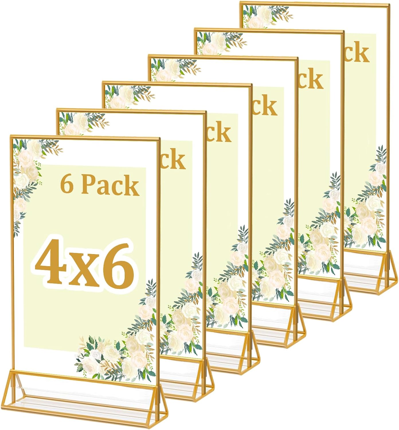 DMSELL 6 Pack 6x4 Acrylic Sign Holder with Gold Border, 10x15cm Display ...