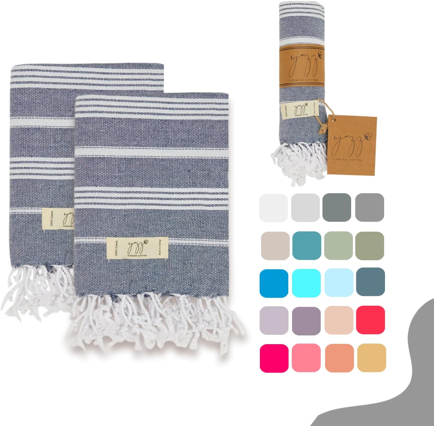 Amazon.com: Yazz Turkish Cotton Turkish Hand Towels - Set of 2, 18" x ...