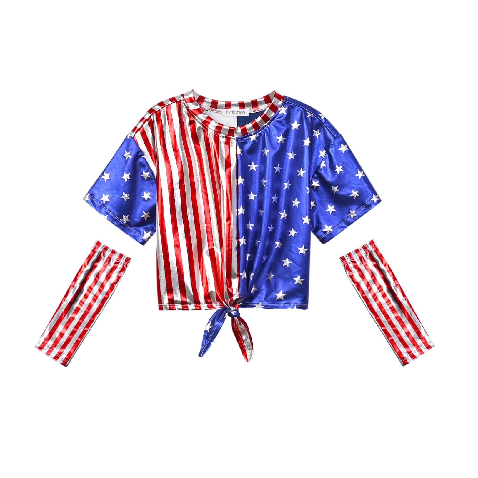 Amazon.com: Perfashion Girls Metallic Shirts Shiny Tie Front Knot Crop ...