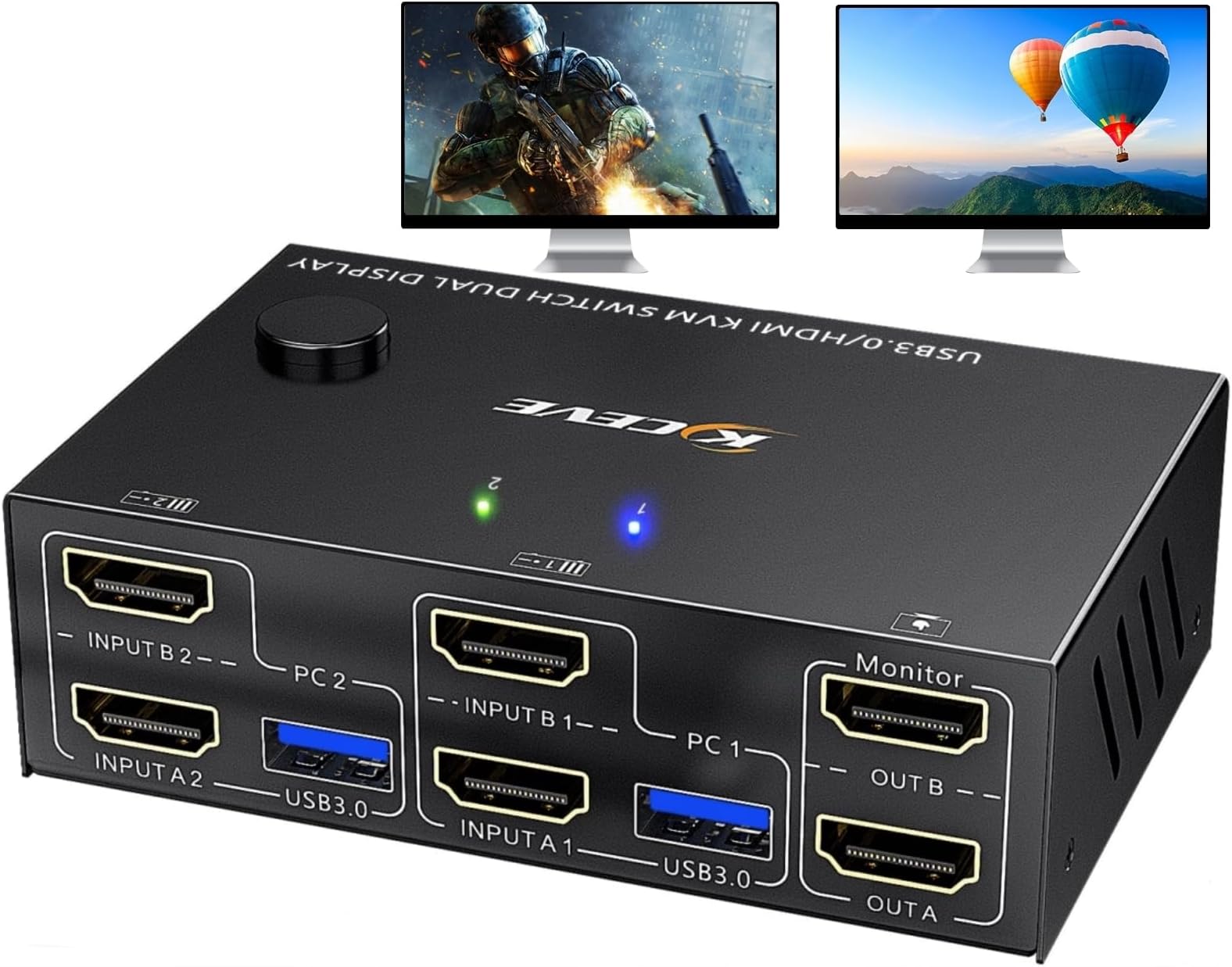 USB 3.0 HDMI KVM Switch 2 Monitors 2 Computers 4K@60Hz 2K@144Hz, EDID Emulator, Camgeet Dual ...