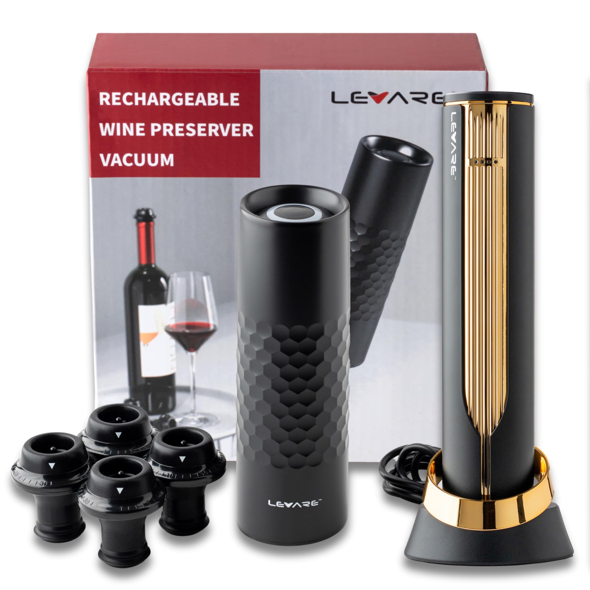 Amazon.com: Levare Wine Preservation & Opening Set: Rechargeable Wine Saver Vacuum Pump with 4 ...