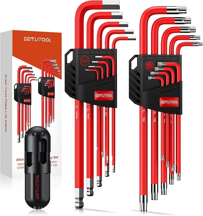 GETLITOOL 18Pcs Allen Key Set, S2 Steel Magnetic Hex Key Set with ...