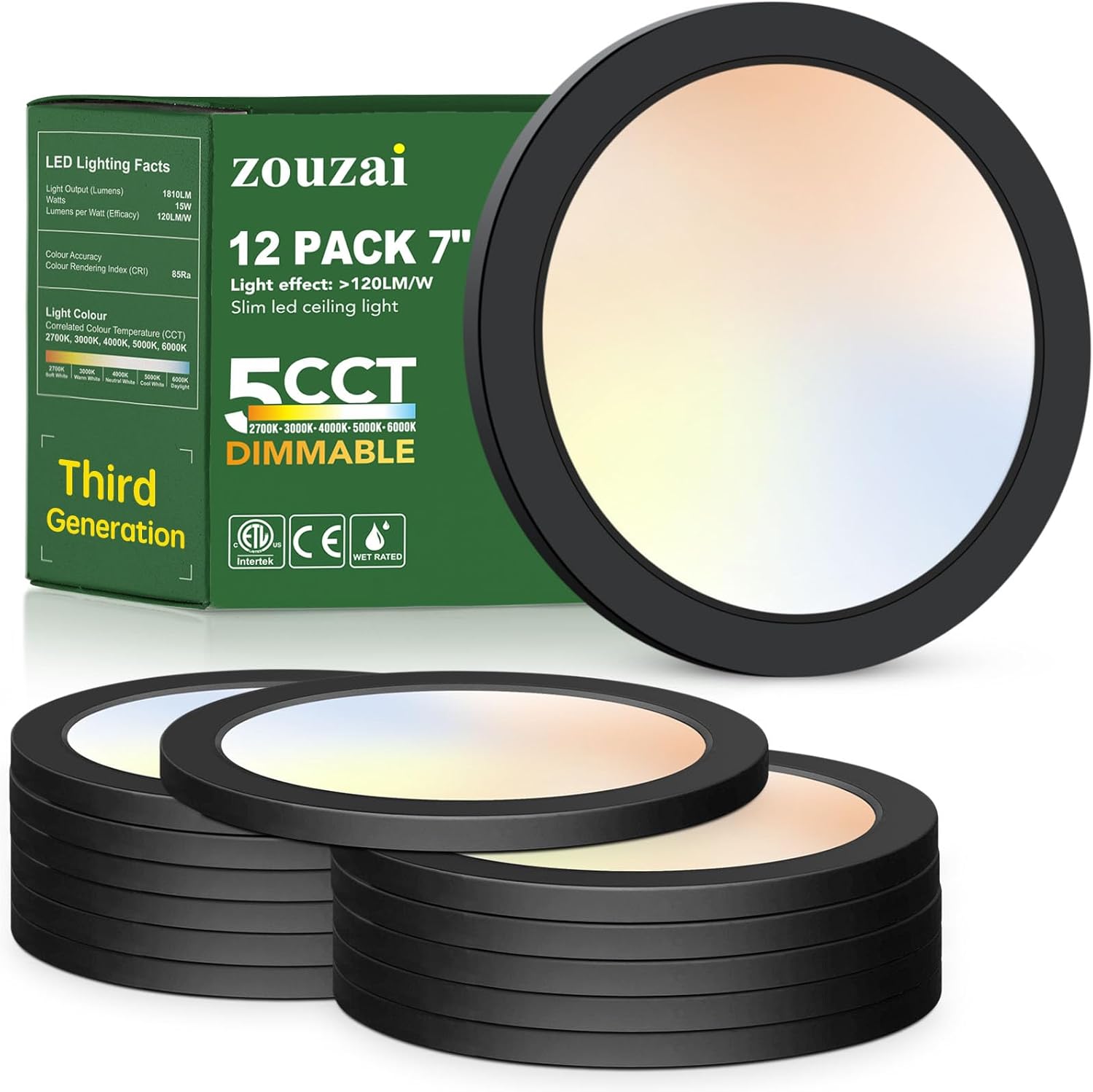 zouzai third generation LED Flush Mount Ceiling Light, Dimmable 5CCT ...