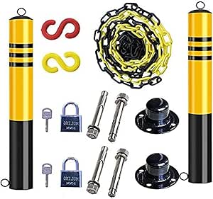 Amazon.co.jp: Two Driveway Security Posts, Barrier, 5m Plastic Chain ...