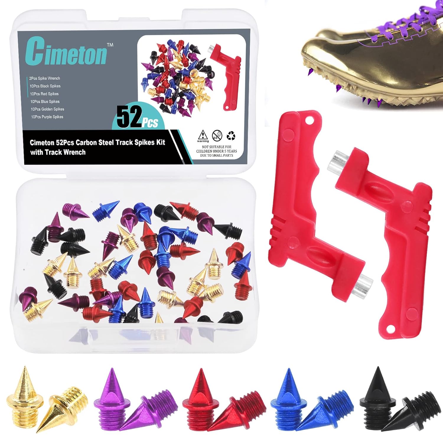 Cimeton 52Pcs Carbon Steel Track Spikes Kit, Red Black Blue Purple Gold ...