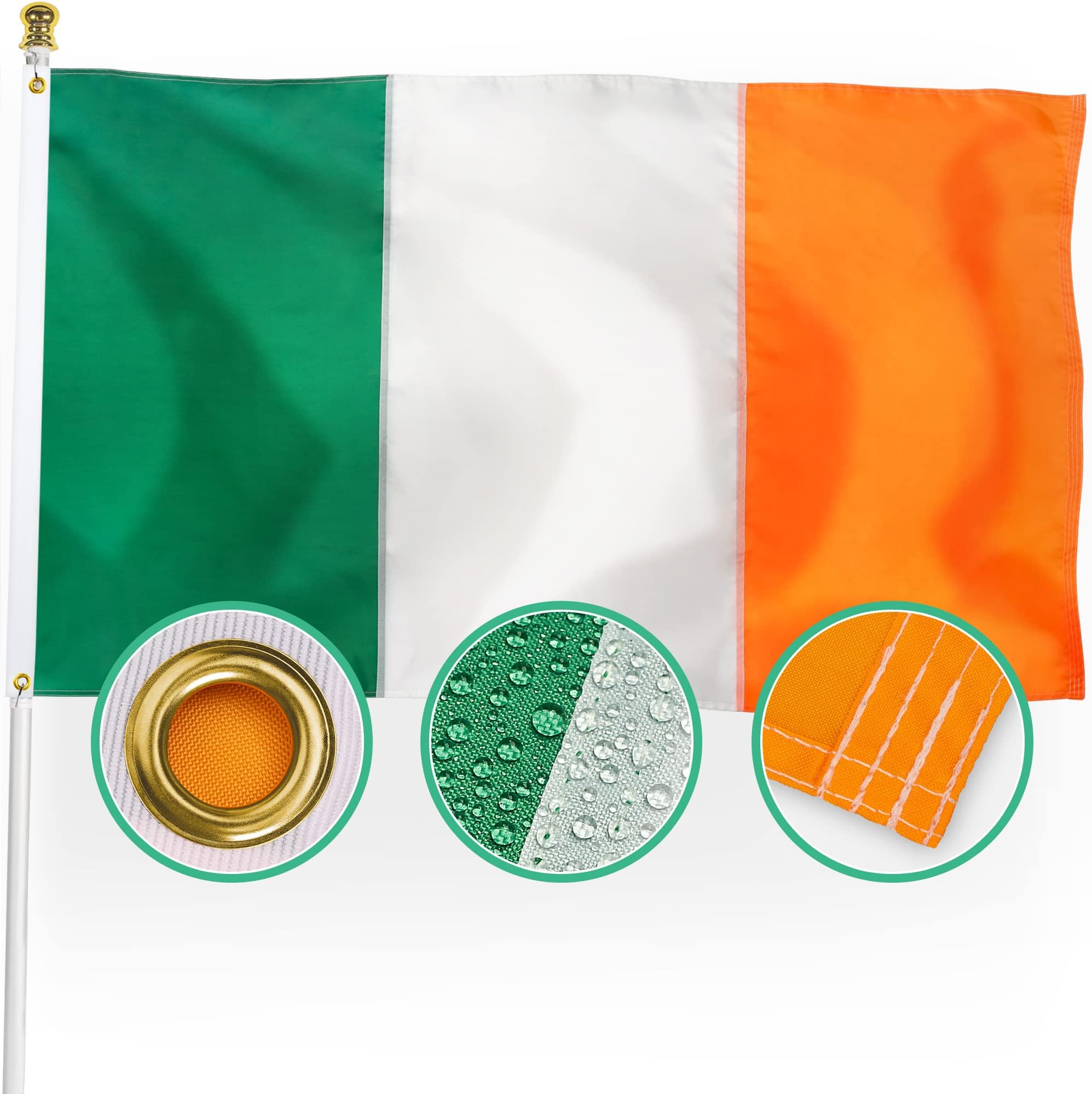 Amazon.com : ANJOR Ireland Flag 3x5Fts Irish National Flag with Brass ...