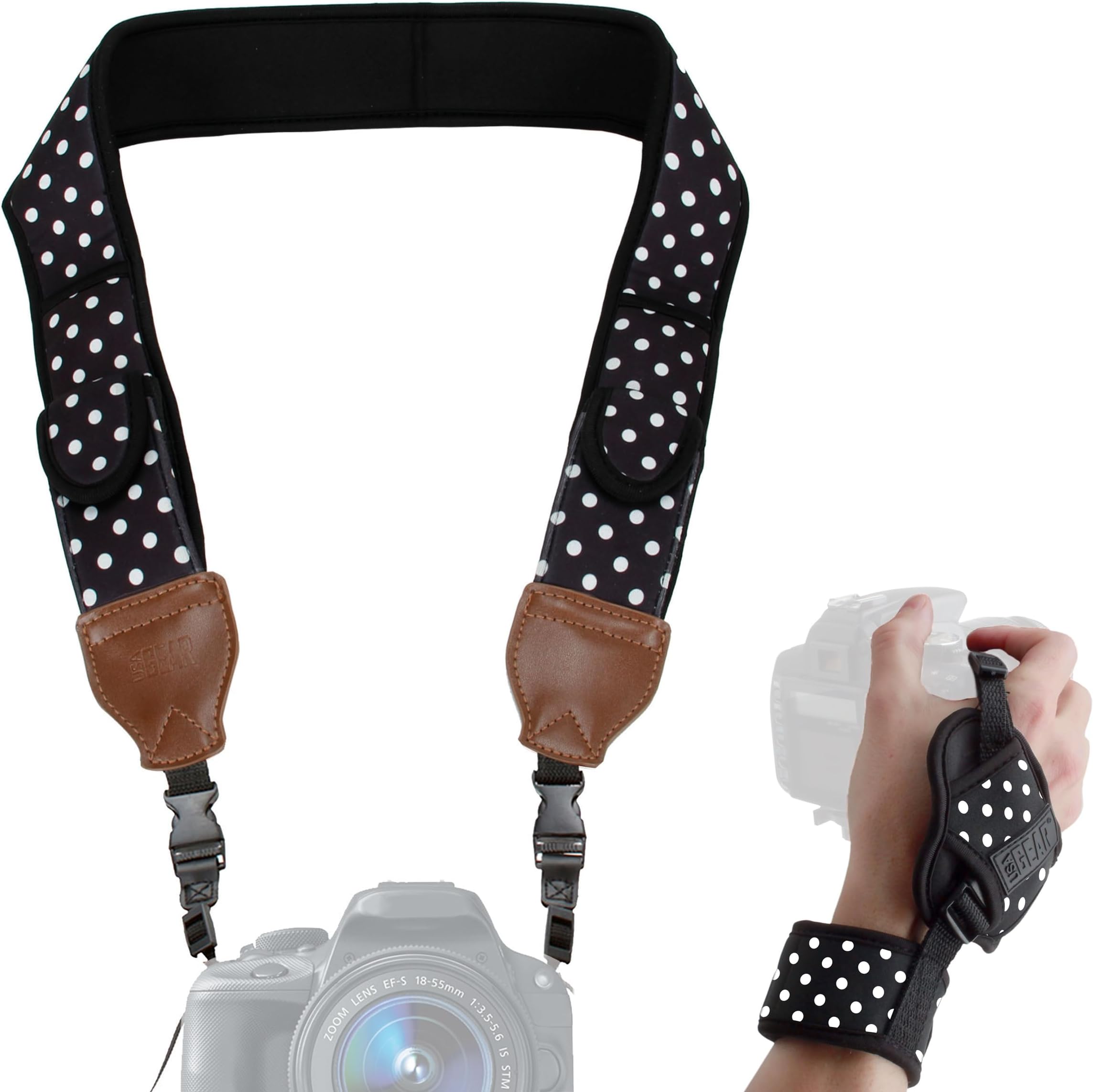 Amazon.com : USA Gear Camera Neck Strap (Polka Dot) + DualGRIP Hand ...