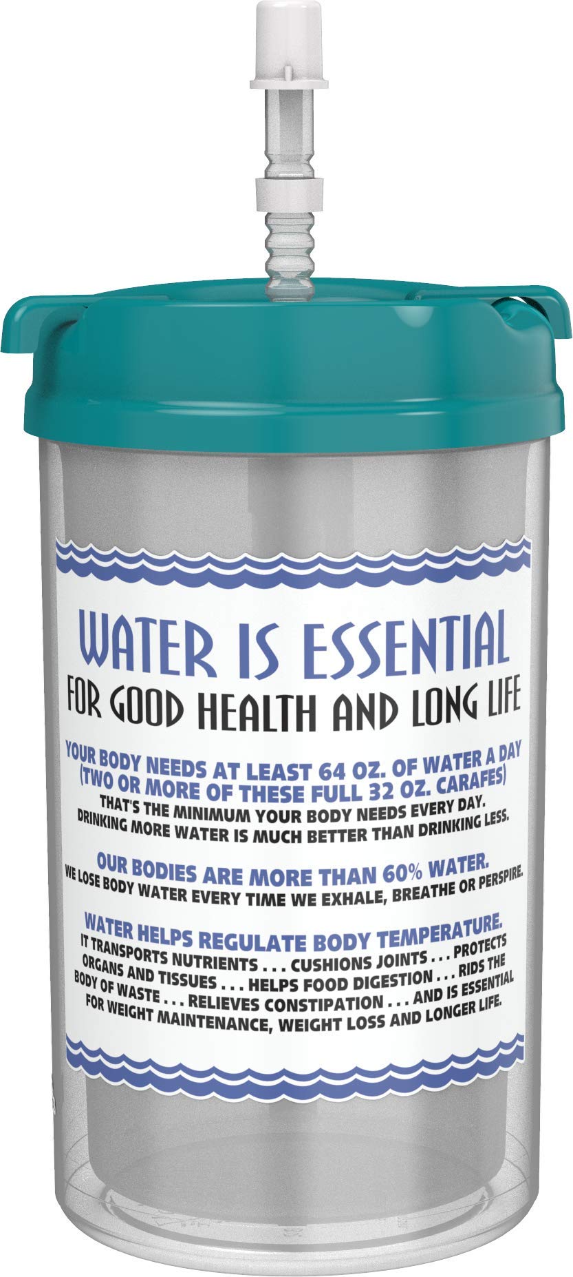 32 oz Insulated Cold Drink Hospital Mug with Teal Lid and Straw | Water ...