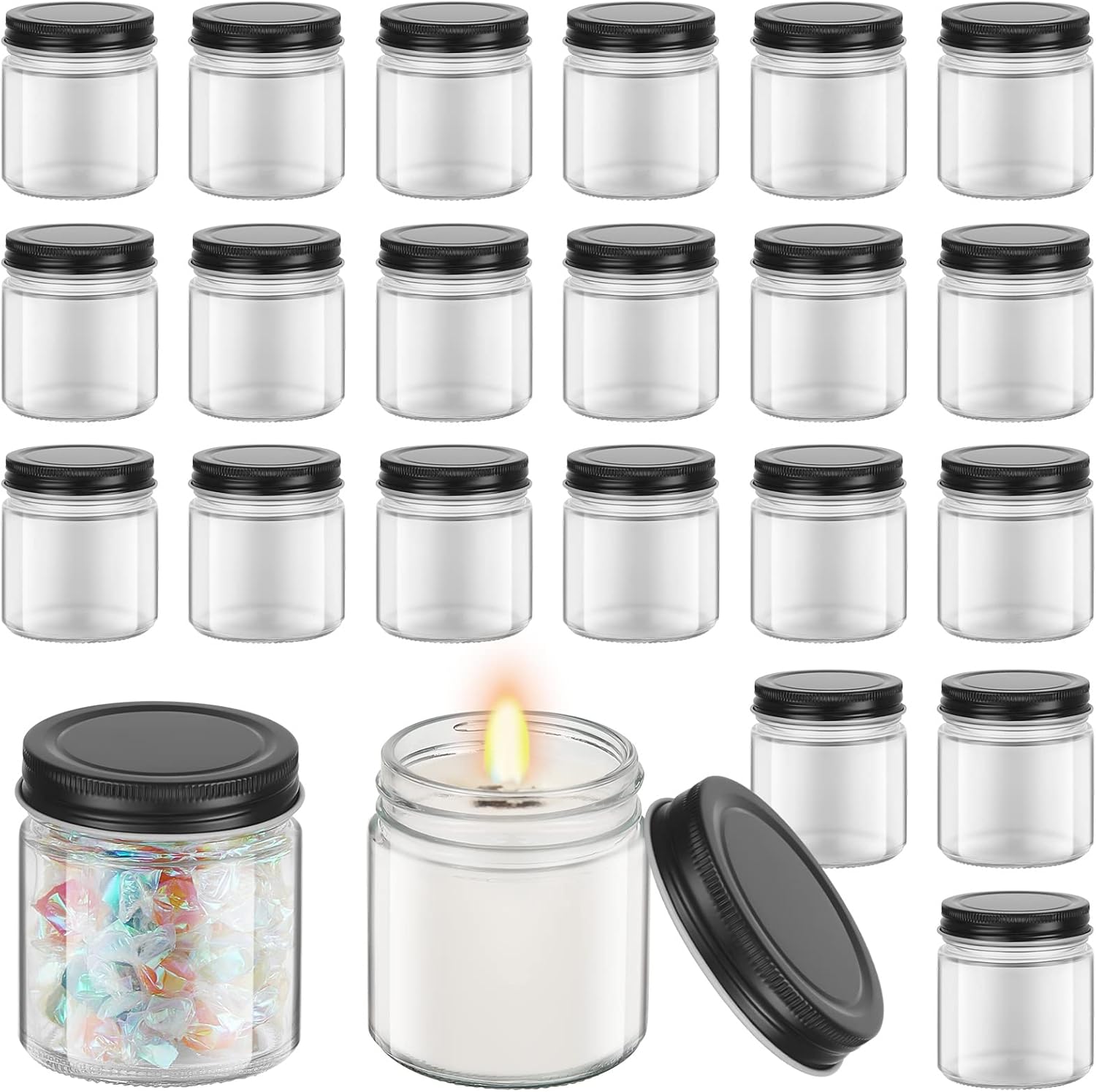Amazon.com: 32 Pcs Thick Glass Jars with Lids Canning Jars 8 oz Clear ...
