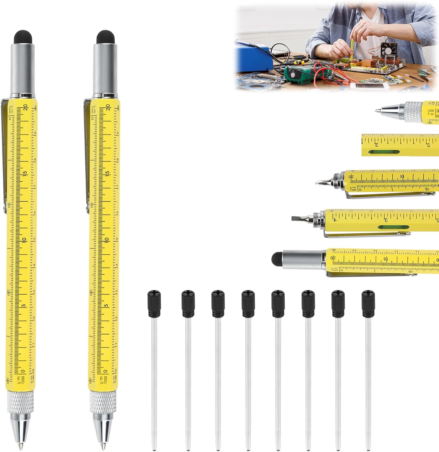 Onsolo Multi Tool Pen 2 Pack 6-in-1 Tactical Pen with 8 Ink Refills ...