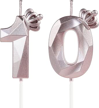 Amazon.com: Number 10 Candles with Crown, 10th Birthday Candles, Rose ...