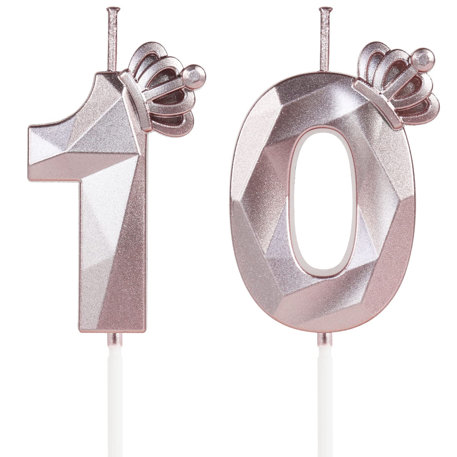 Amazon.com: Number 10 Candles with Crown, 10th Birthday Candles, Rose ...
