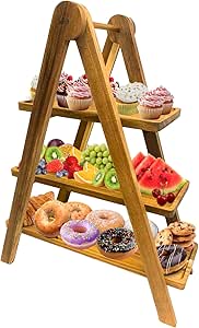 Amazon.com | Rustic Acacia Wooden 3-Tier Serving Tray - Foldable Wood ...
