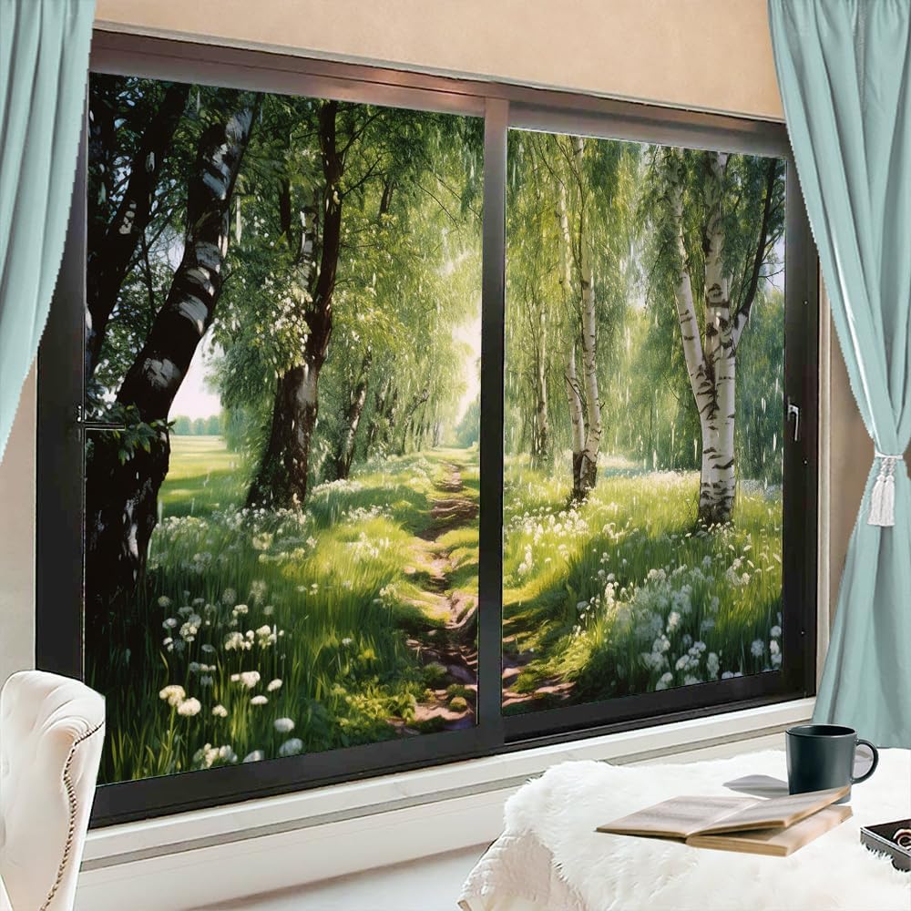 Amazon.com: Rustic Forest Window Film Privacy Natural Flowers and ...