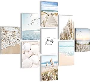 Amazon.de: Novart Wandbilder Strand Meer - KOMPLETT AUFHÄNGFERTIG - Ostsee Wohnzimmer ...