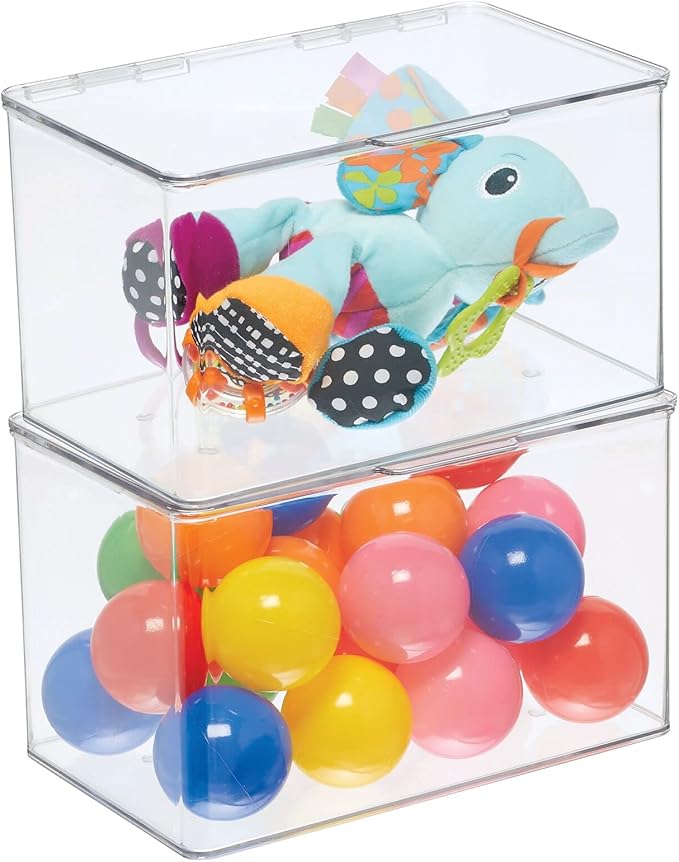 Amazon.com - mDesign Set of 2 Storage Boxes with Lids – Stackable ...