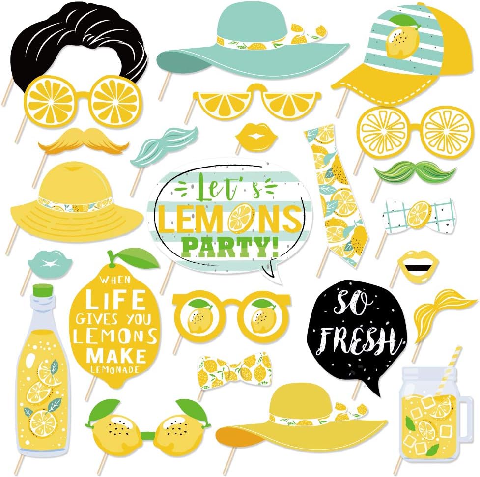 Amazon.com: 25 Piece Lemon Photo Booth Props with Sticks, Lemon ...