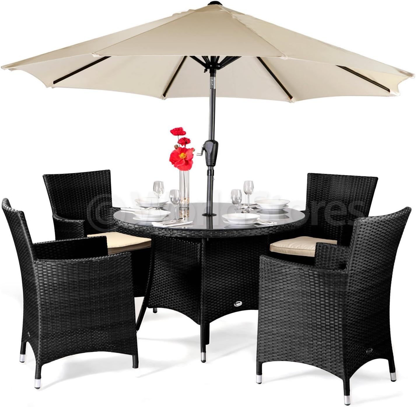 Cannes Rattan Round 4 Seater Dining Set Brown Without Parasol - Brown ...