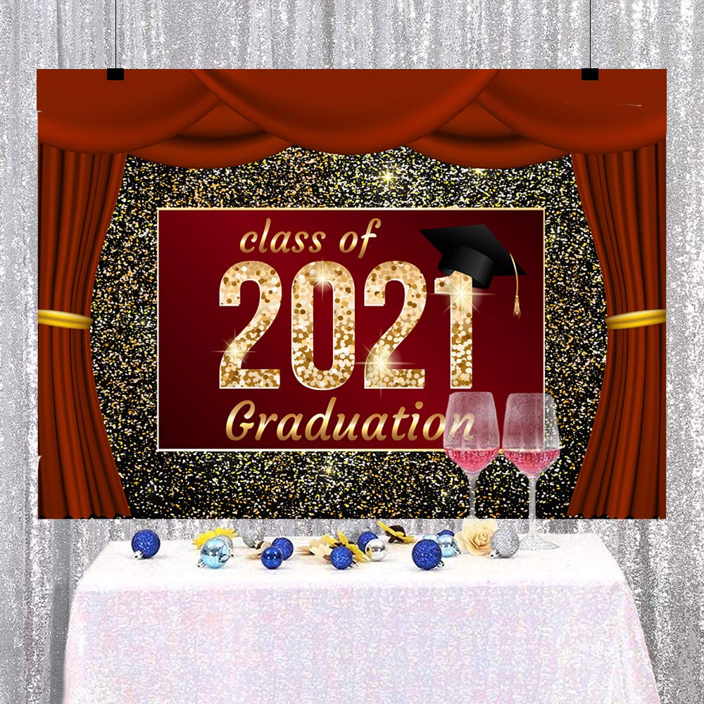 Buy Lofaris 7x5ft Graduation Backdrop Class of 2021 Red Curtain Golden ...