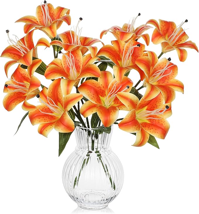 Amazon.com: Hollyone 6 Heads Orange Artifical Lily Flowers 2Pcs Easter ...